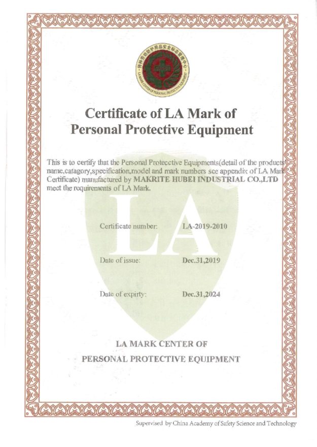 Certificate - Manufacturer of personal safety products for industry ...