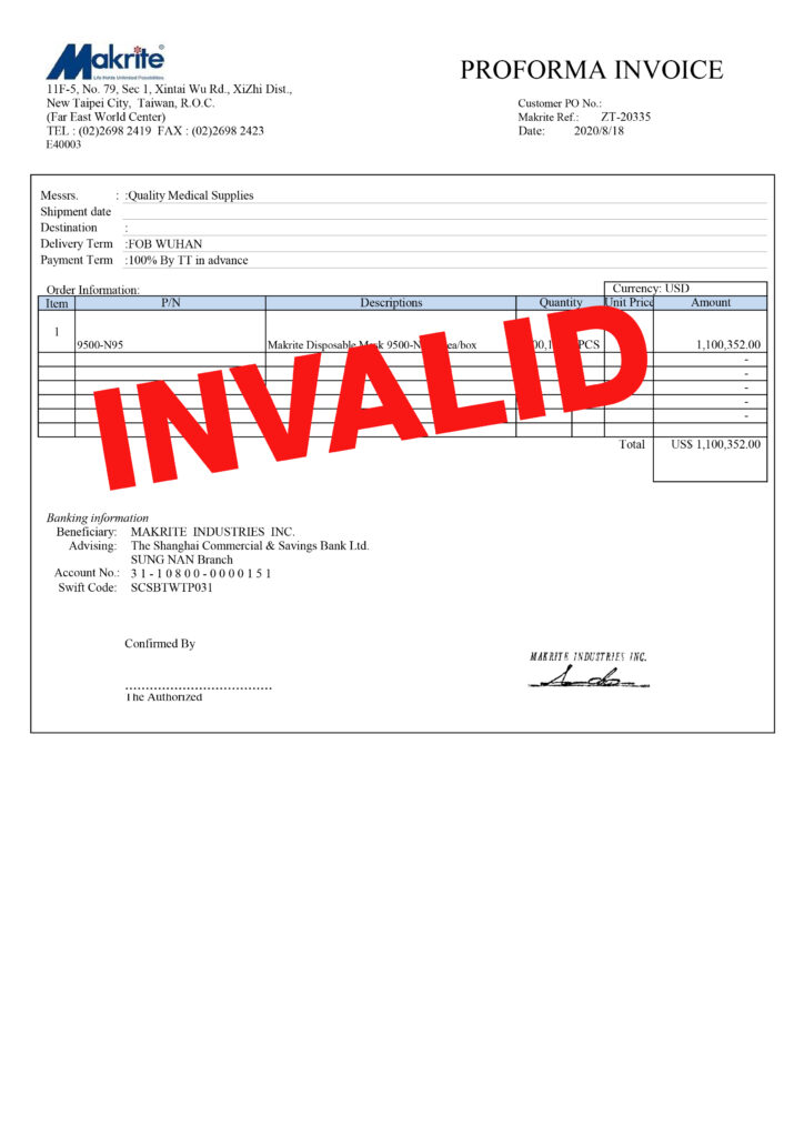 Warning: Invalid Proforma Invoice – Makrite
